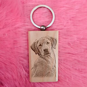 Pet Portrait Key Chain Custom Dog Photo Name Engraved Key Ring Pet ...