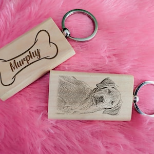 Pet Portrait Key Chain Custom Dog Photo Name Engraved Key Ring Pet ...