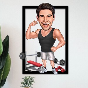 Custom Gym Workout Buddy Caricature Trinket and Frame Art, Gift for ...