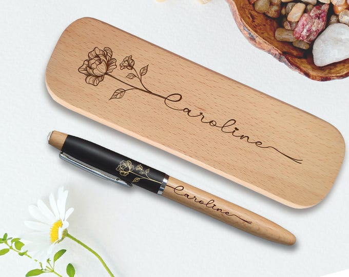 Personalized Wooden Pen Box, Custom Pen Holder Box, Laser Engraved Pen ...