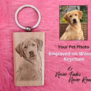 Pet Portrait Key Chain Custom Dog Photo Name Engraved Key Ring Pet ...