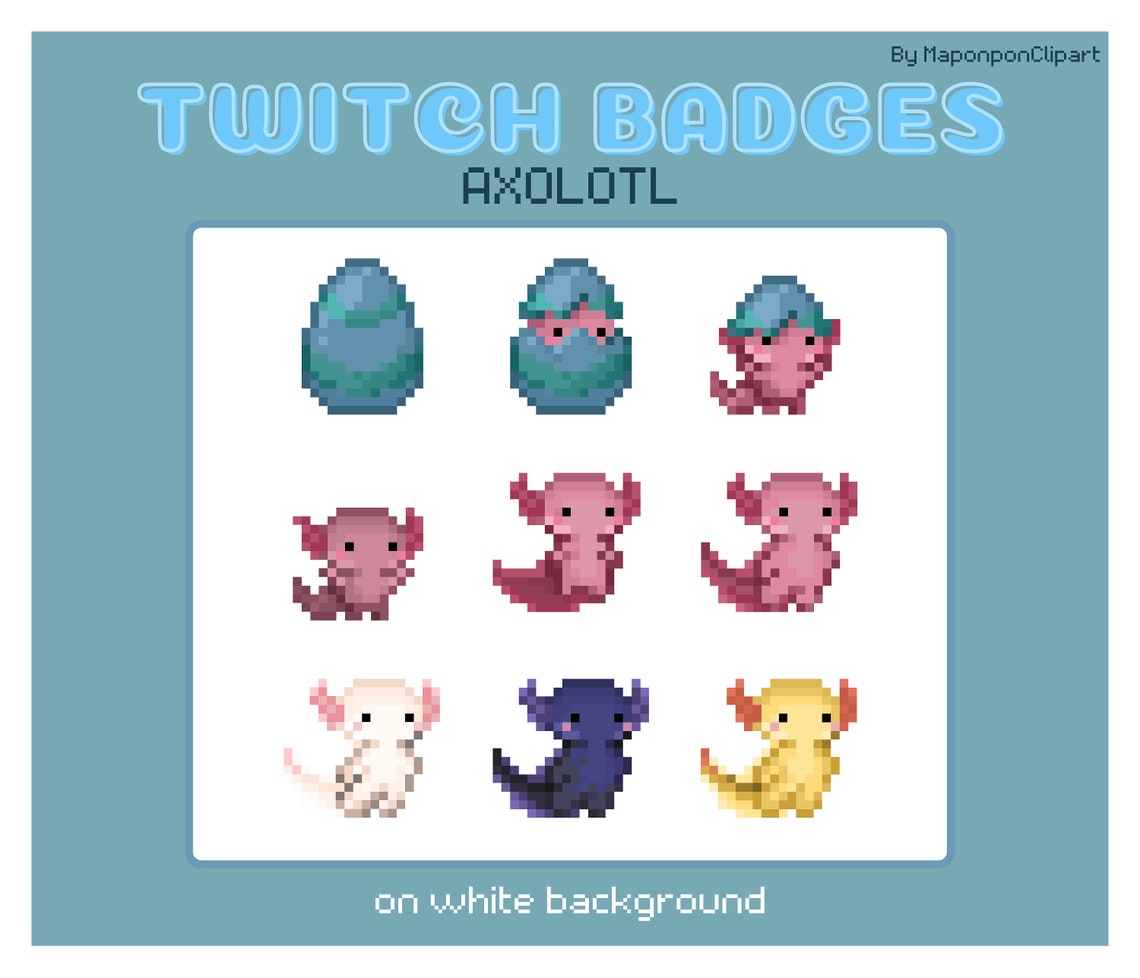 Axolotl Twitch Badges and Emotes in Pixel Art, Sub Badges and Channel ...