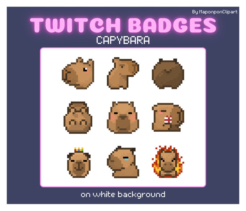 Capybara Twitch Badges and Emotes in Pixel Art, Sub Badges and Channel ...