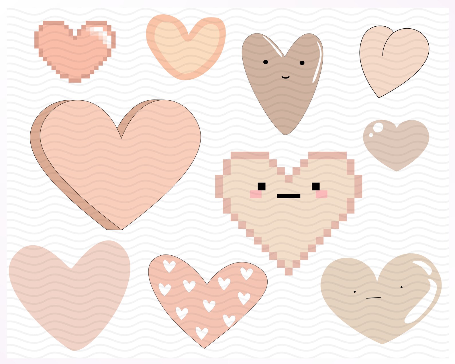 100 Kawaii Hearts Clipart, PNG SVG Format, White and Transparent ...