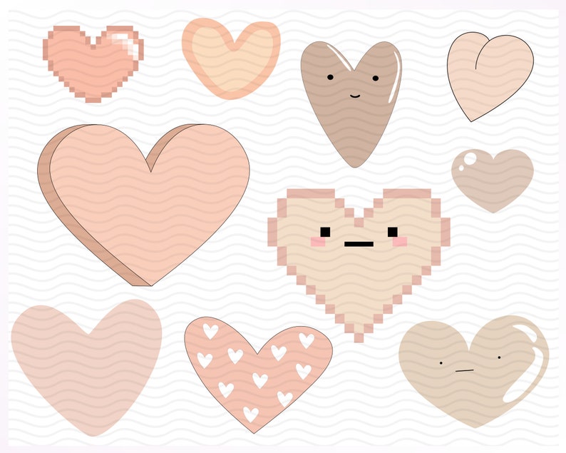 100 Kawaii Hearts Clipart, PNG SVG Format, White and Transparent ...