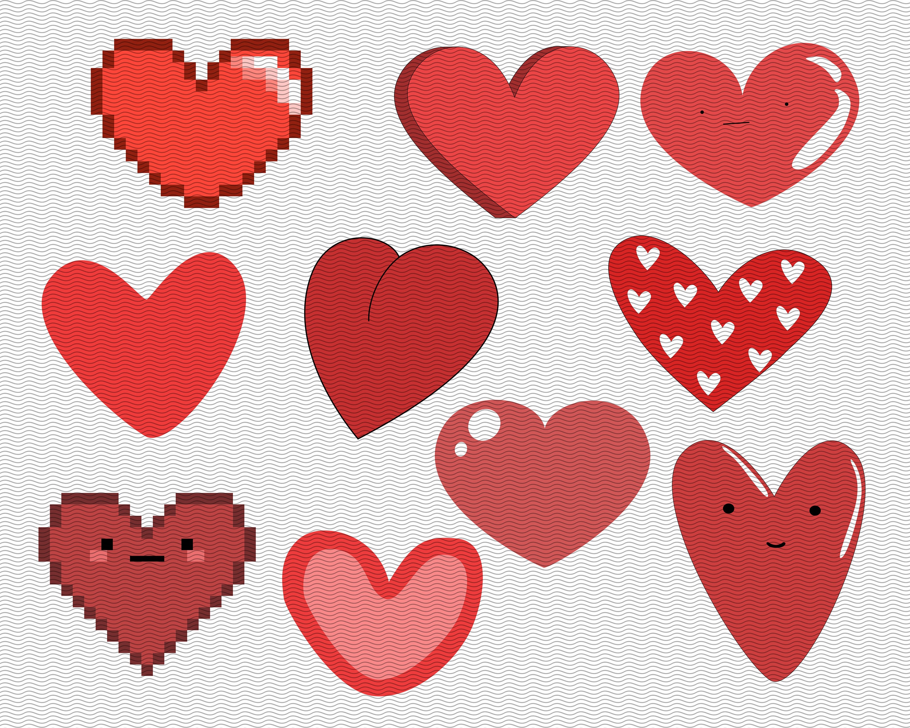 100 Kawaii Hearts Clipart, PNG SVG Format, White and Transparent ...