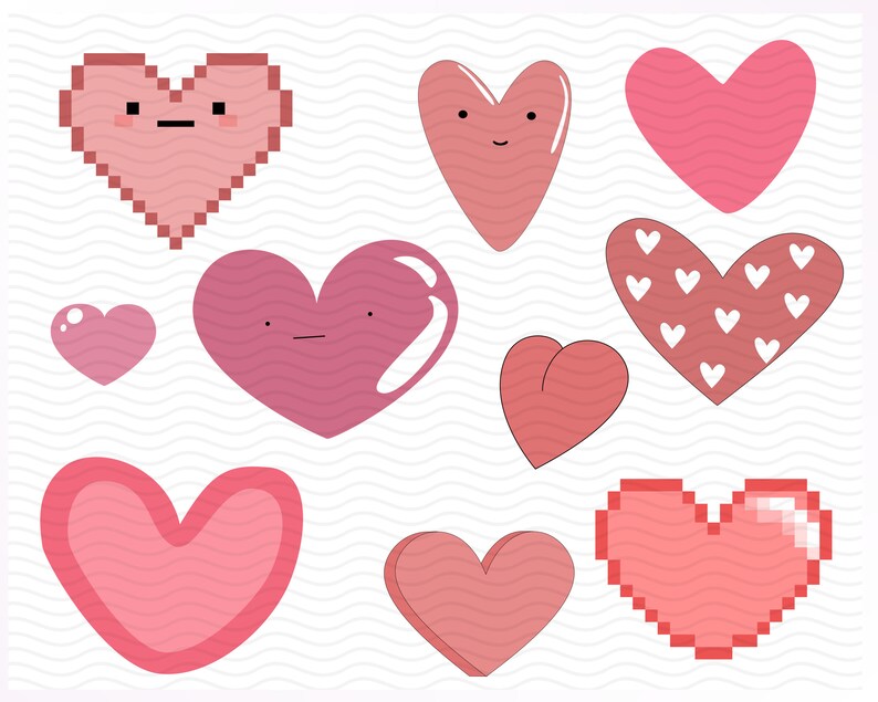 100 Kawaii Hearts Clipart, PNG SVG Format, White and Transparent ...