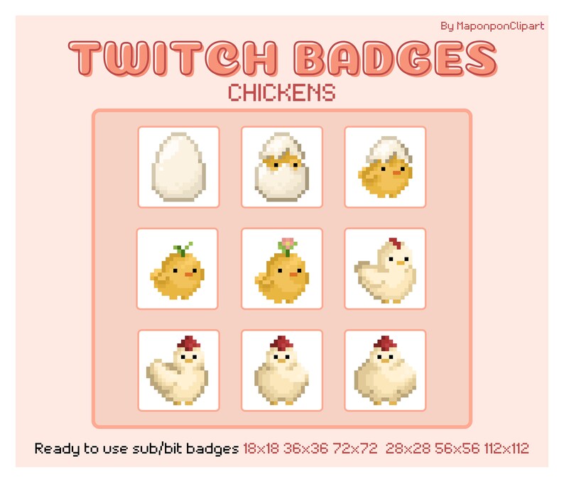 Chicken Twitch Badges and Emotes in Pixel Art, Sub-badges and Channel ...