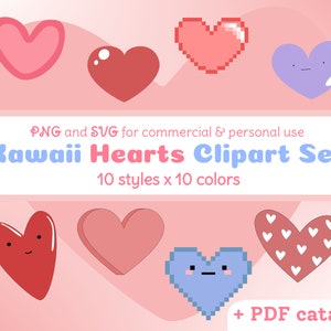 100 Kawaii Hearts Clipart, PNG SVG Format, White and Transparent ...