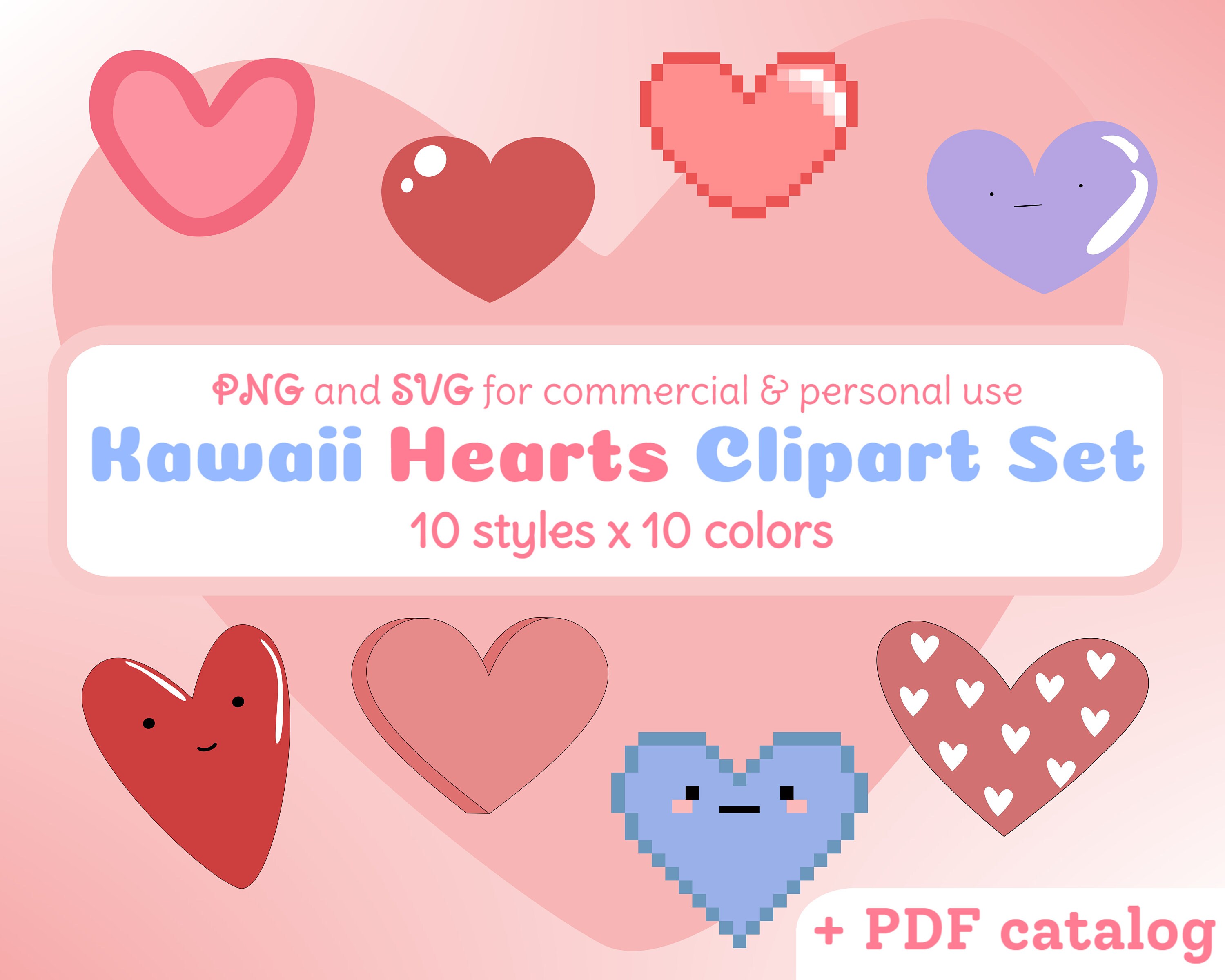 100 Kawaii Hearts Clipart, PNG SVG Format, White and Transparent ...