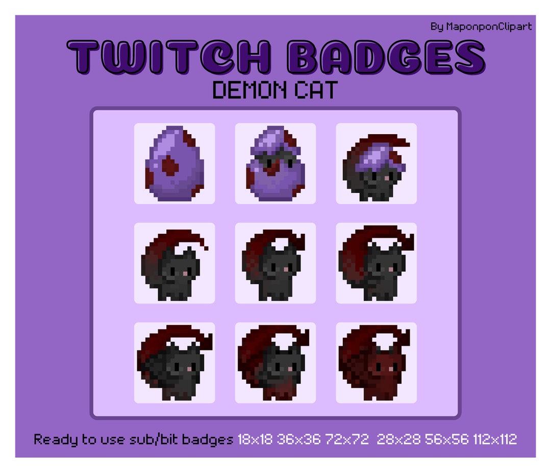 Demon Cat Twitch Badges and Emotes in Pixel Art, Sub-badges and Channel ...