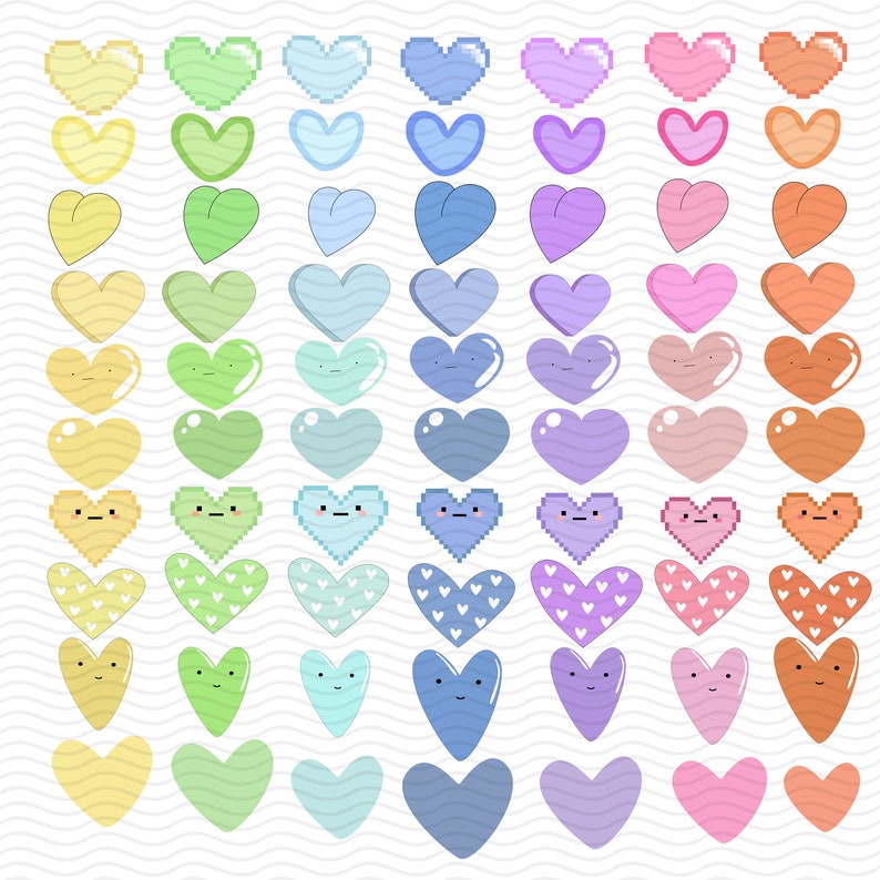 100 Kawaii Hearts Clipart, PNG SVG Format, White and Transparent ...