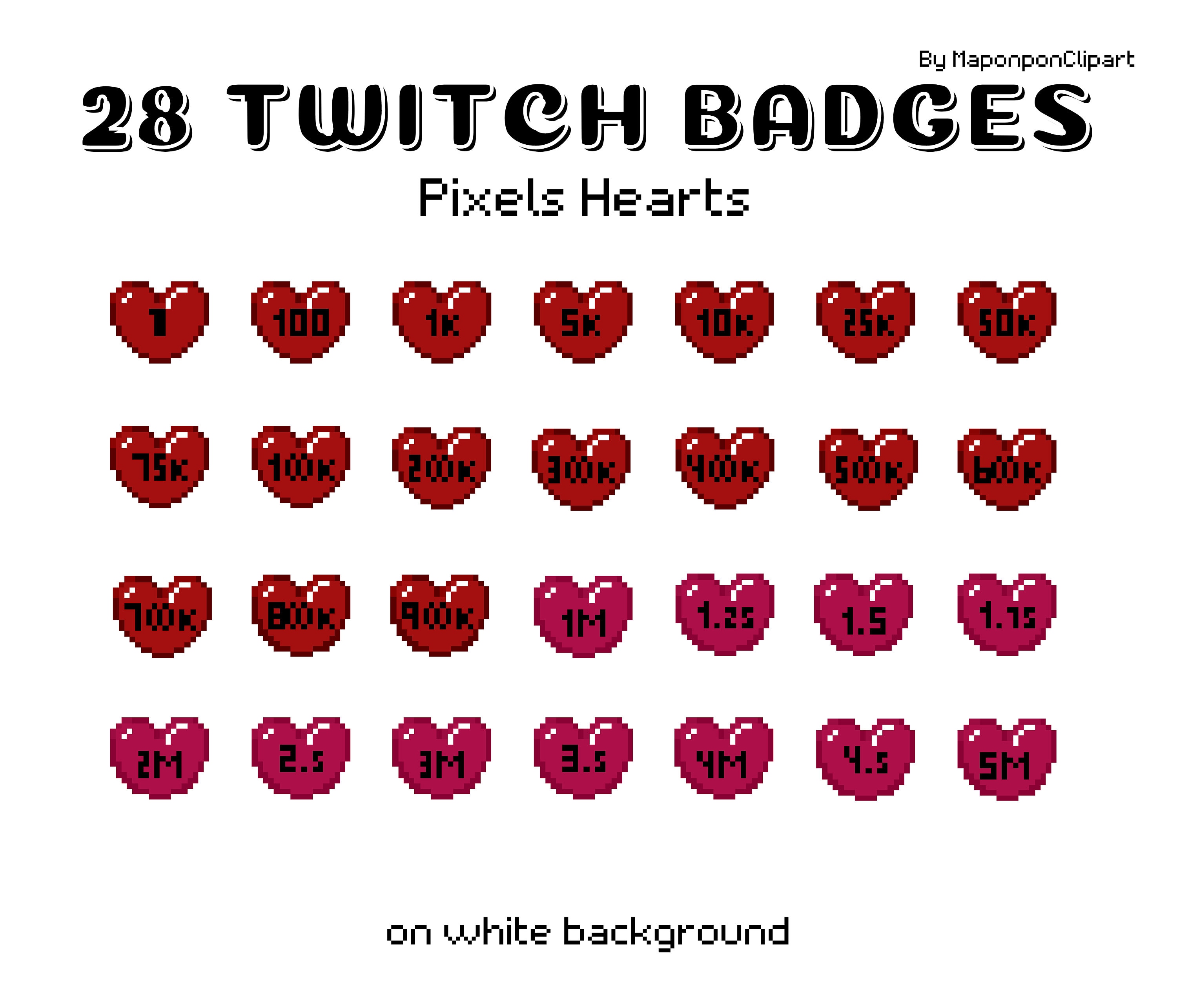 Hearts Twitch Badges and Emotes in Pixel Art Sub Badges and - Etsy