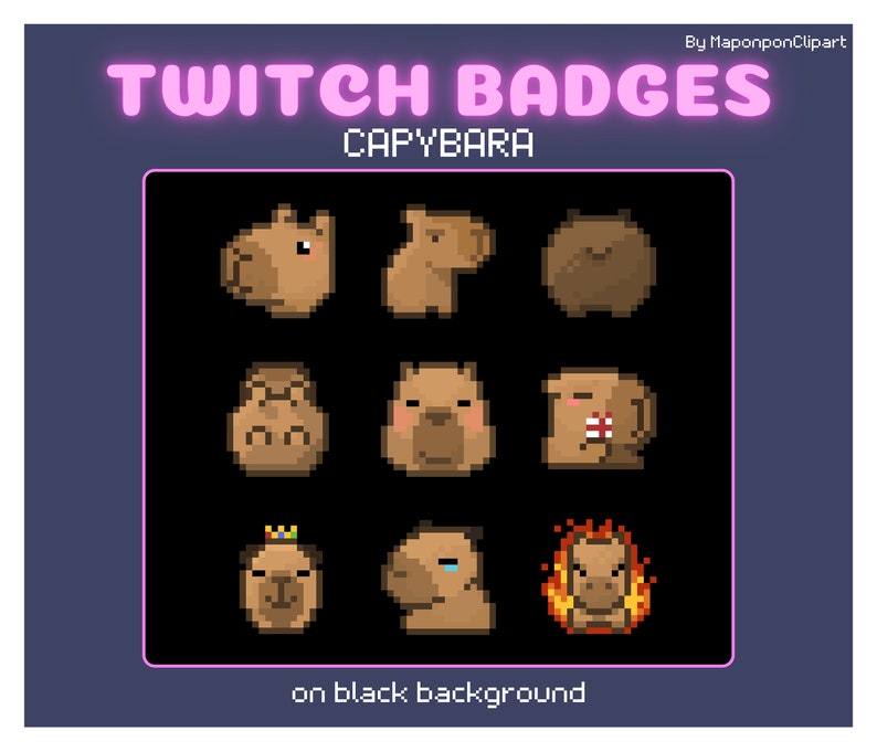 Capybara Twitch Badges and Emotes in Pixel Art, Sub Badges and Channel ...