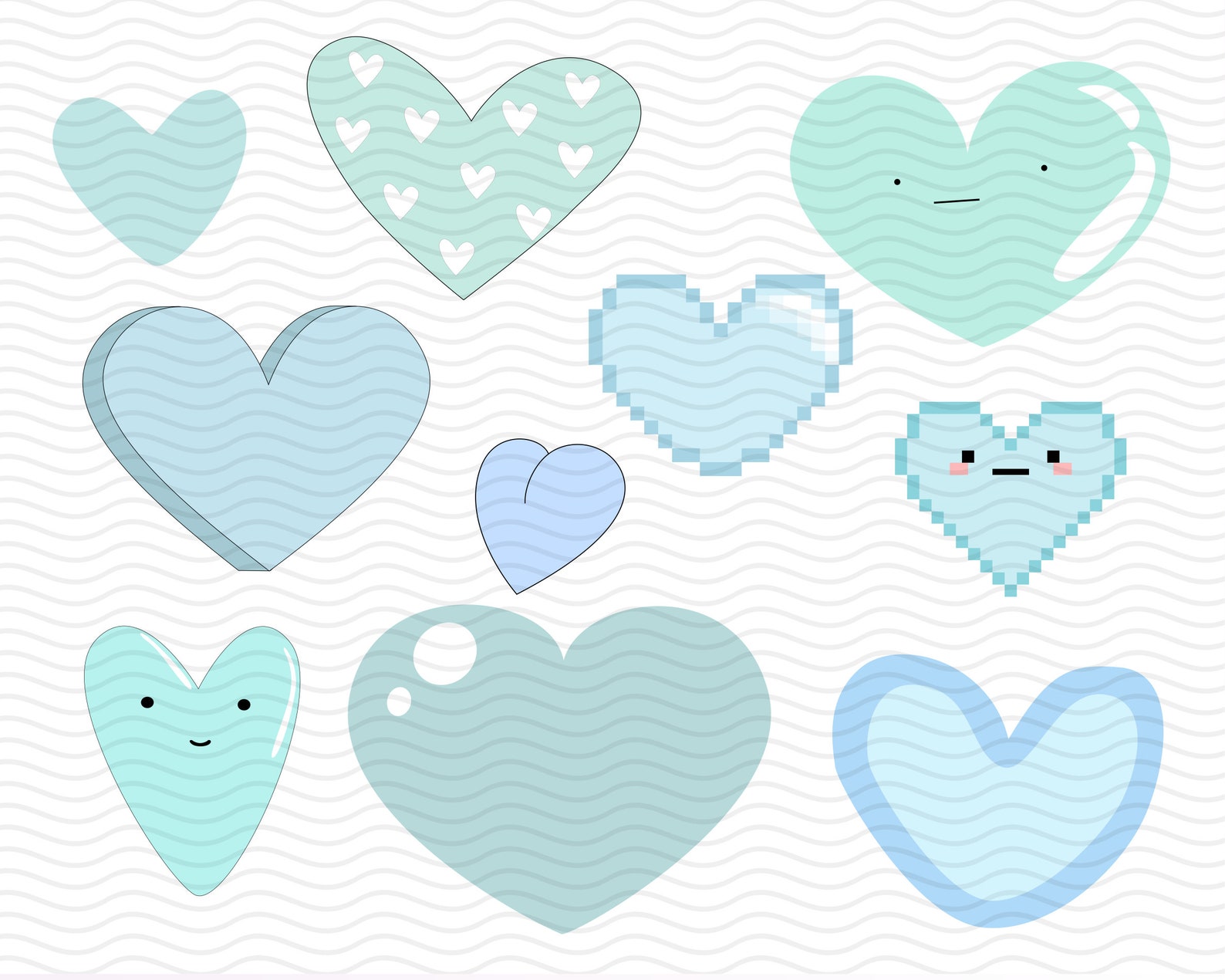 100 Kawaii Hearts Clipart, PNG SVG Format, White and Transparent ...
