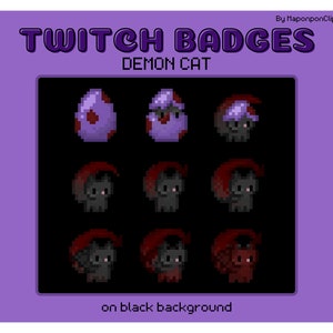 Demon Cat Twitch Badges and Emotes in Pixel Art, Sub-badges and Channel ...