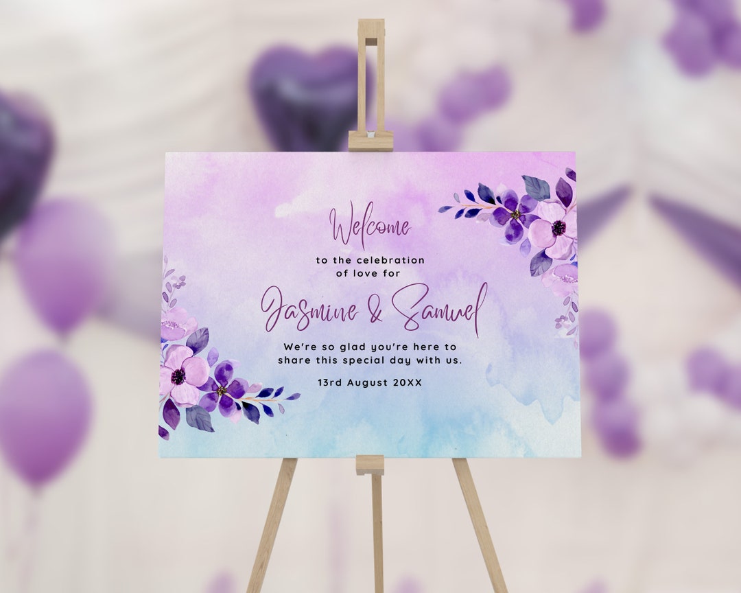Wedding Candy Pastel Flowers Sign, Printable Pink Blue Purple Flower ...