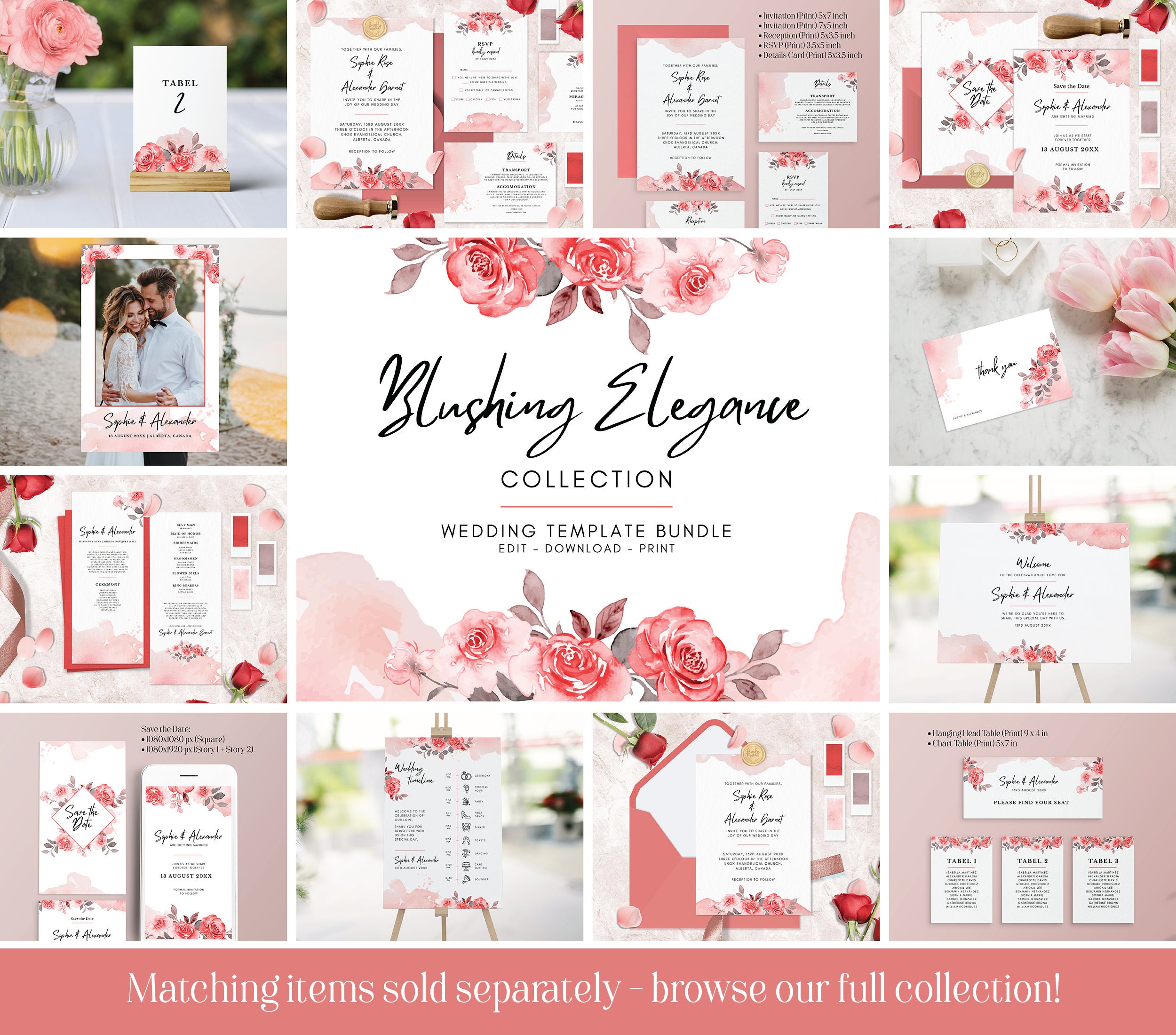Pastel Roses Wedding Name Card Template, Printable Pink Roses ...