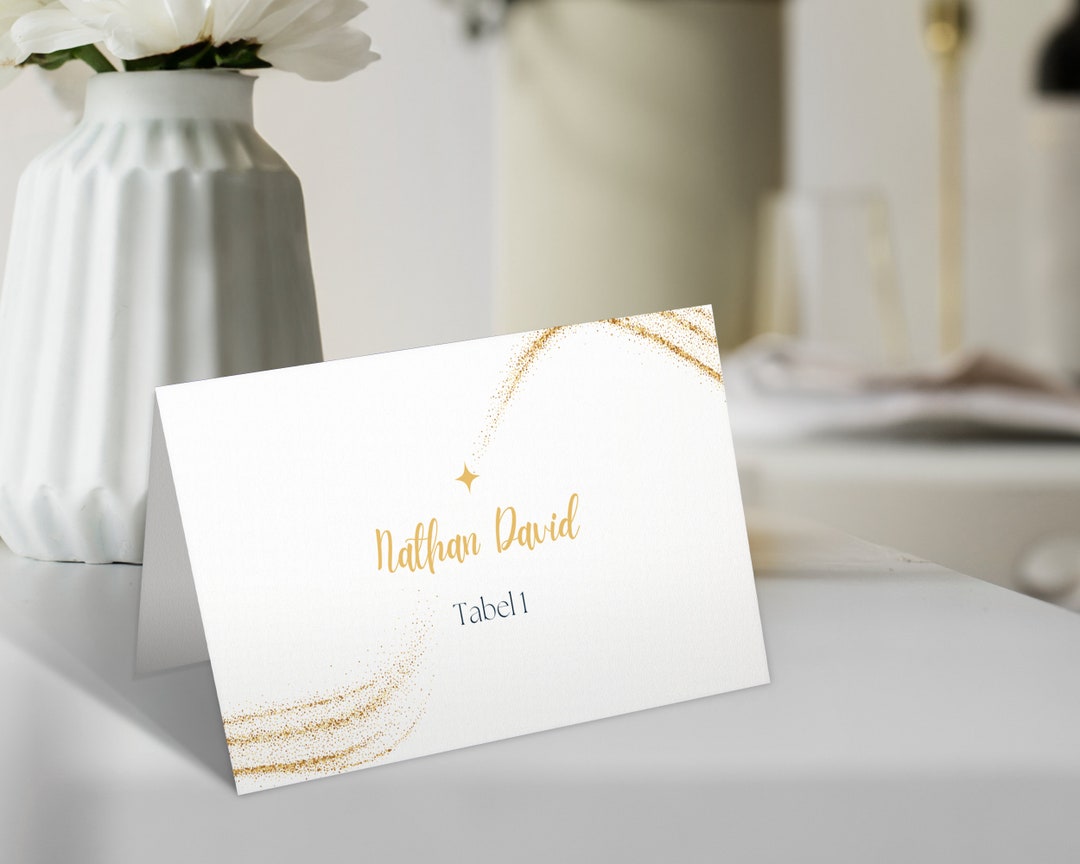Blue Marble Wedding Name Card Template, Printable Elegant Star Marble ...