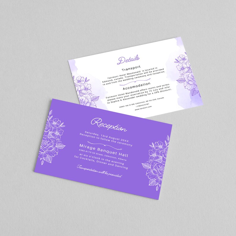 Wedding Invitation Set Template Pastel Purple Flowers, Editable Purple ...