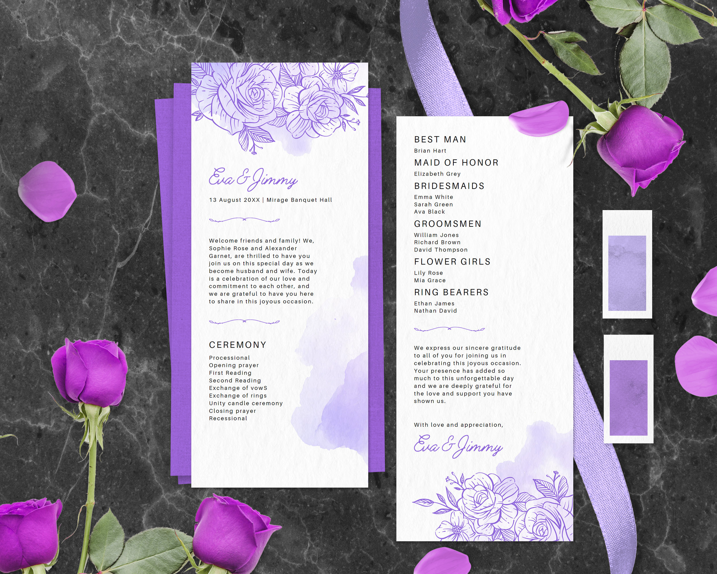 Wedding Program Template Pastel Purple Flowers, Editable Purple ...