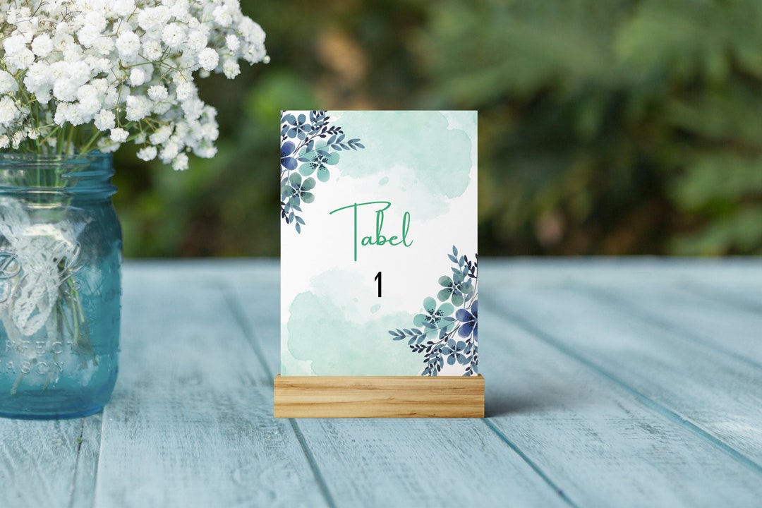 Green Pastel Flowers Printable Wedding Table Number, Printable Wedding ...