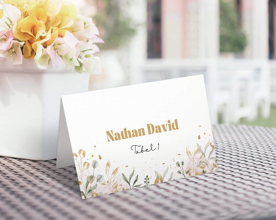 Gentle Green Nature Wedding Name Card Template, Printable Smoke Yellow ...