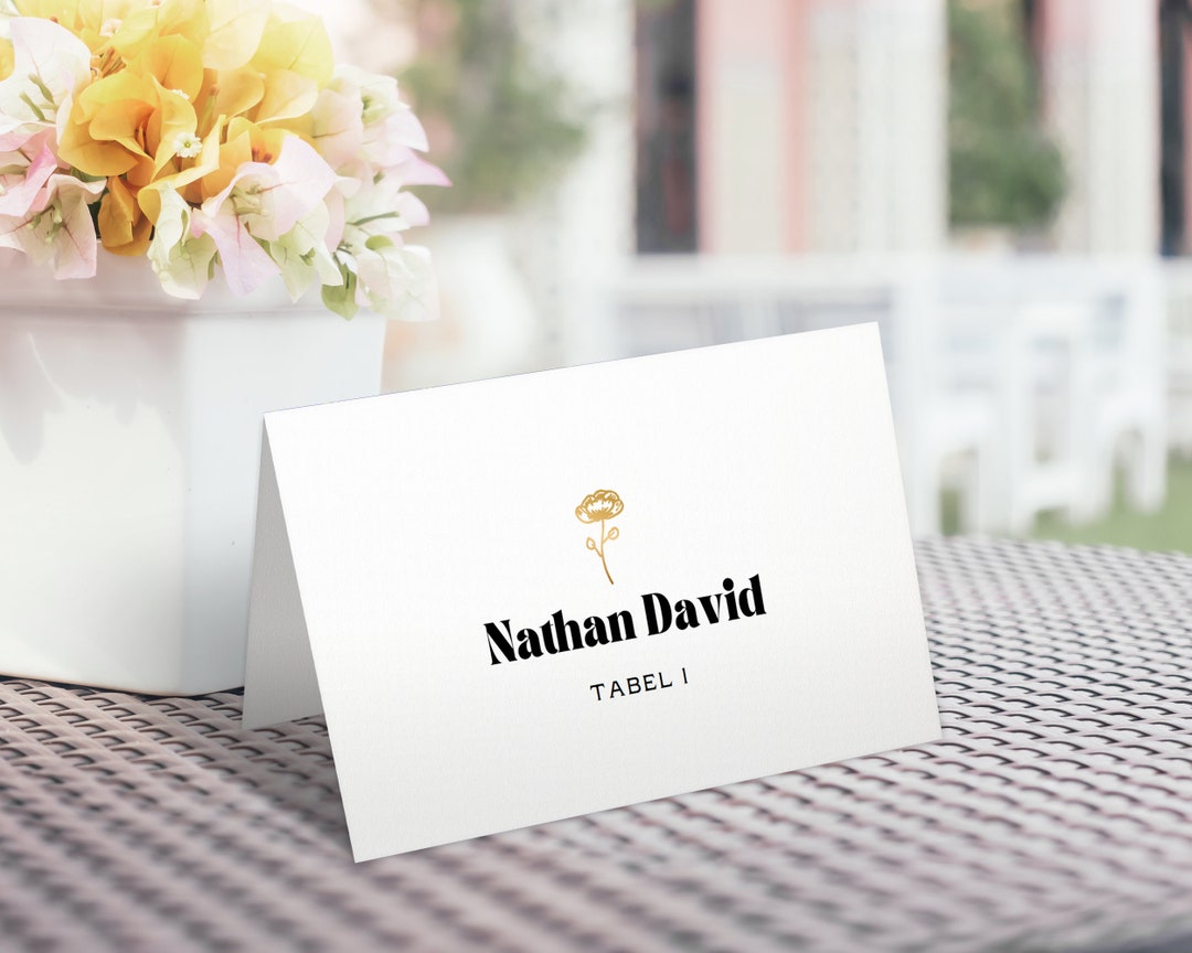 Golden Flower Wedding Name Card Template, Printable Gold Yellow Flowers ...