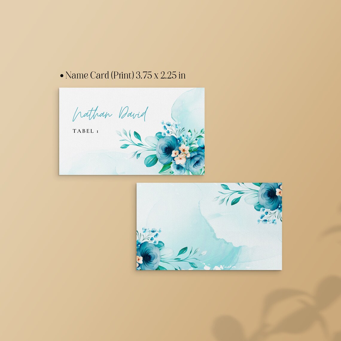 Blue Turquoise Flowers Wedding Name Card Template, Printable Ocean ...