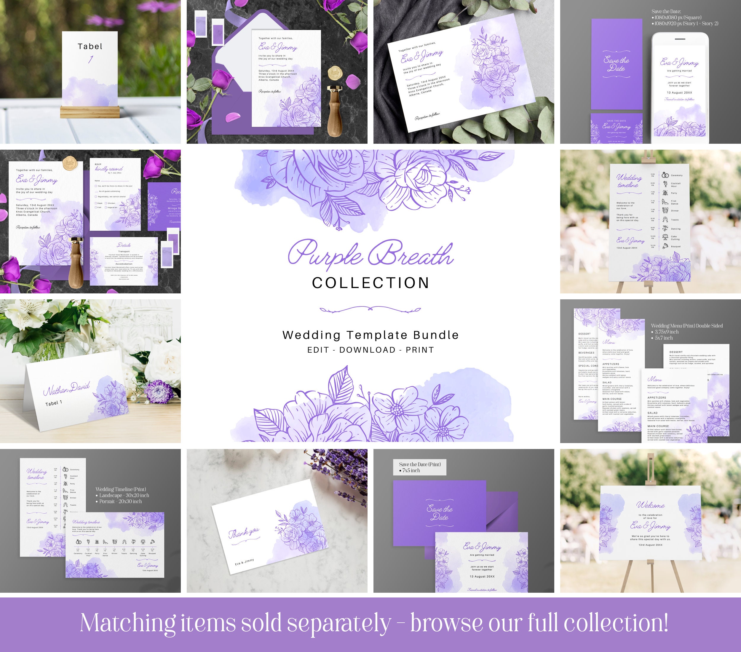 Wedding Program Template Pastel Purple Flowers, Editable Purple ...