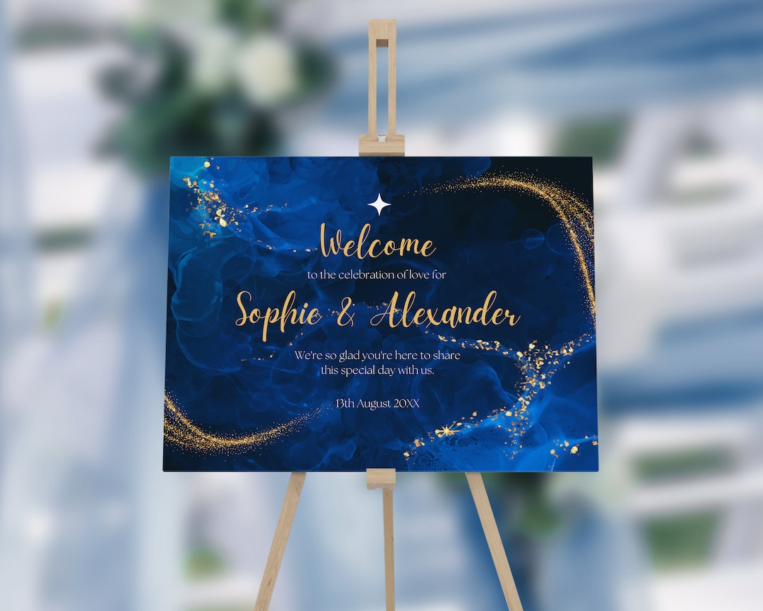 Wedding Blue Marble Welcome Sign, Printable Elegant Star Marble Welcome ...