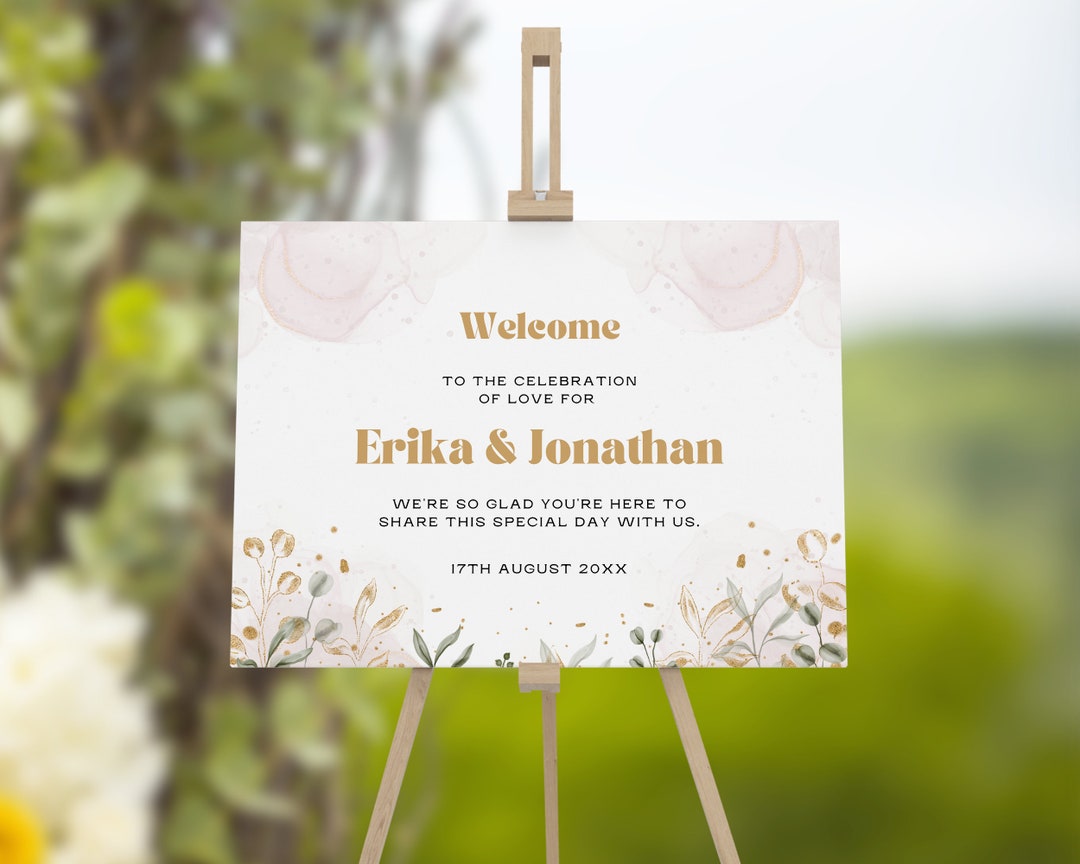 Wedding Gentle Green Nature Welcome Sign, Printable Smoke Yellow Leaves ...