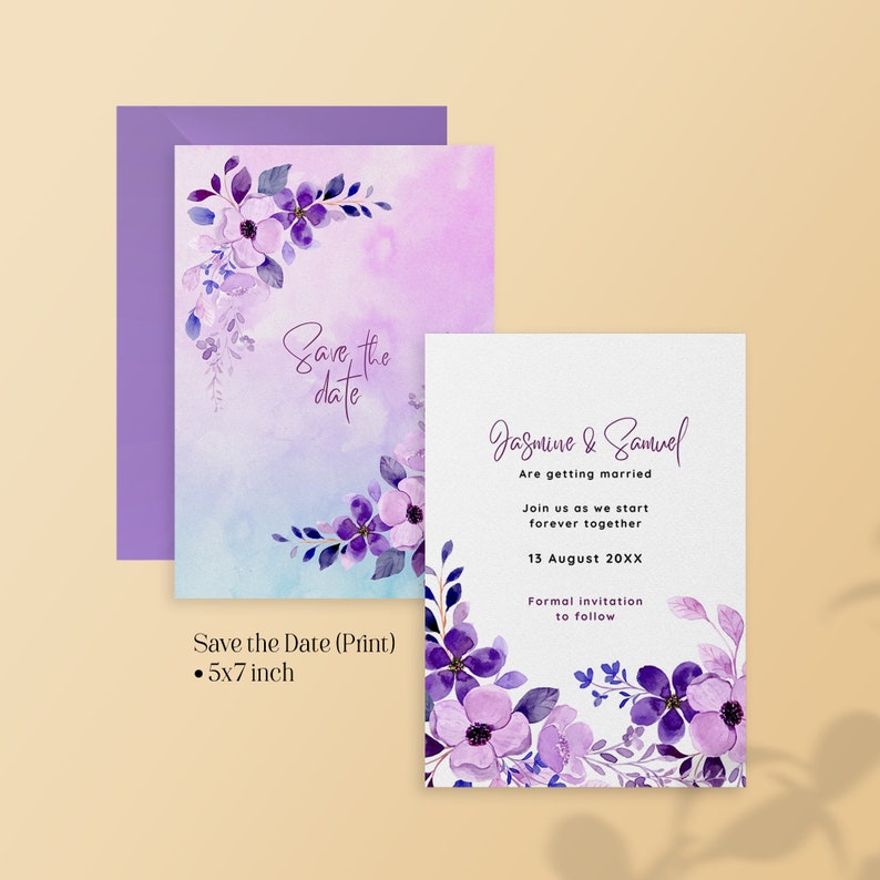 Editable Save the Date Candy Pastel Flowers, Editable Pink Blue Purple ...
