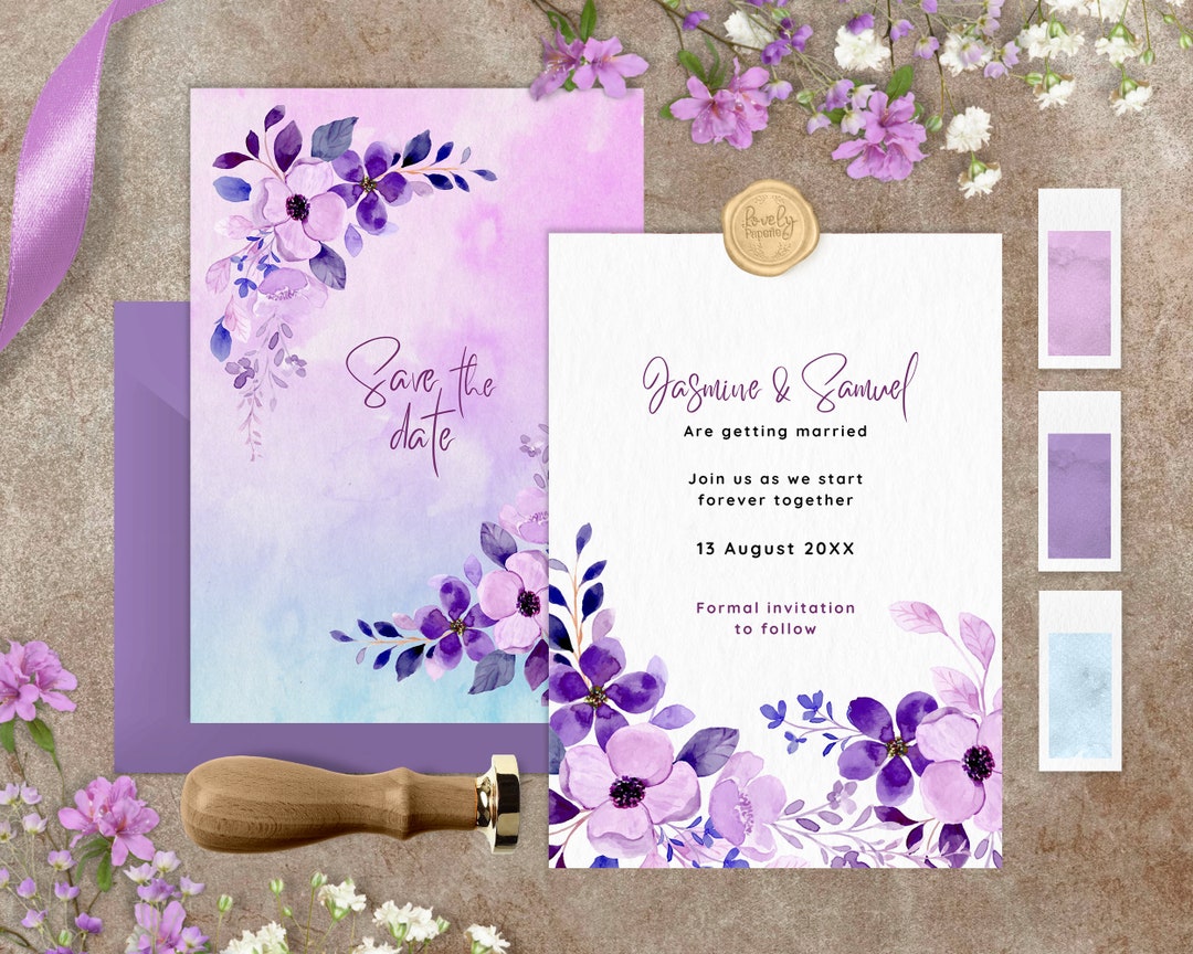 Editable Save the Date Candy Pastel Flowers, Editable Pink Blue Purple ...