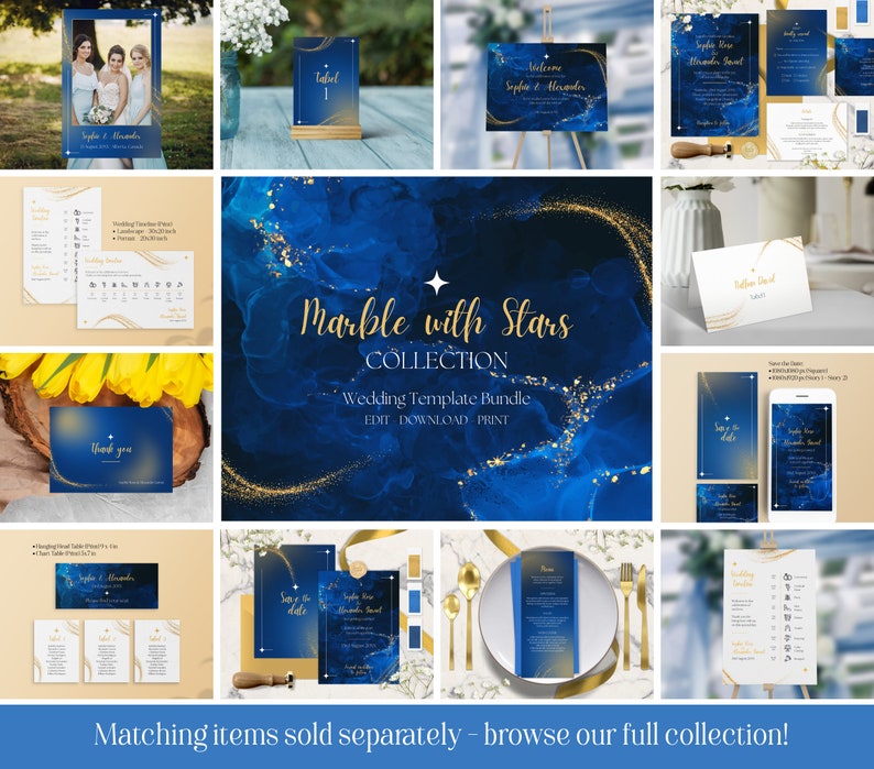 Wedding Blue Marble Welcome Sign, Printable Elegant Star Marble Welcome ...