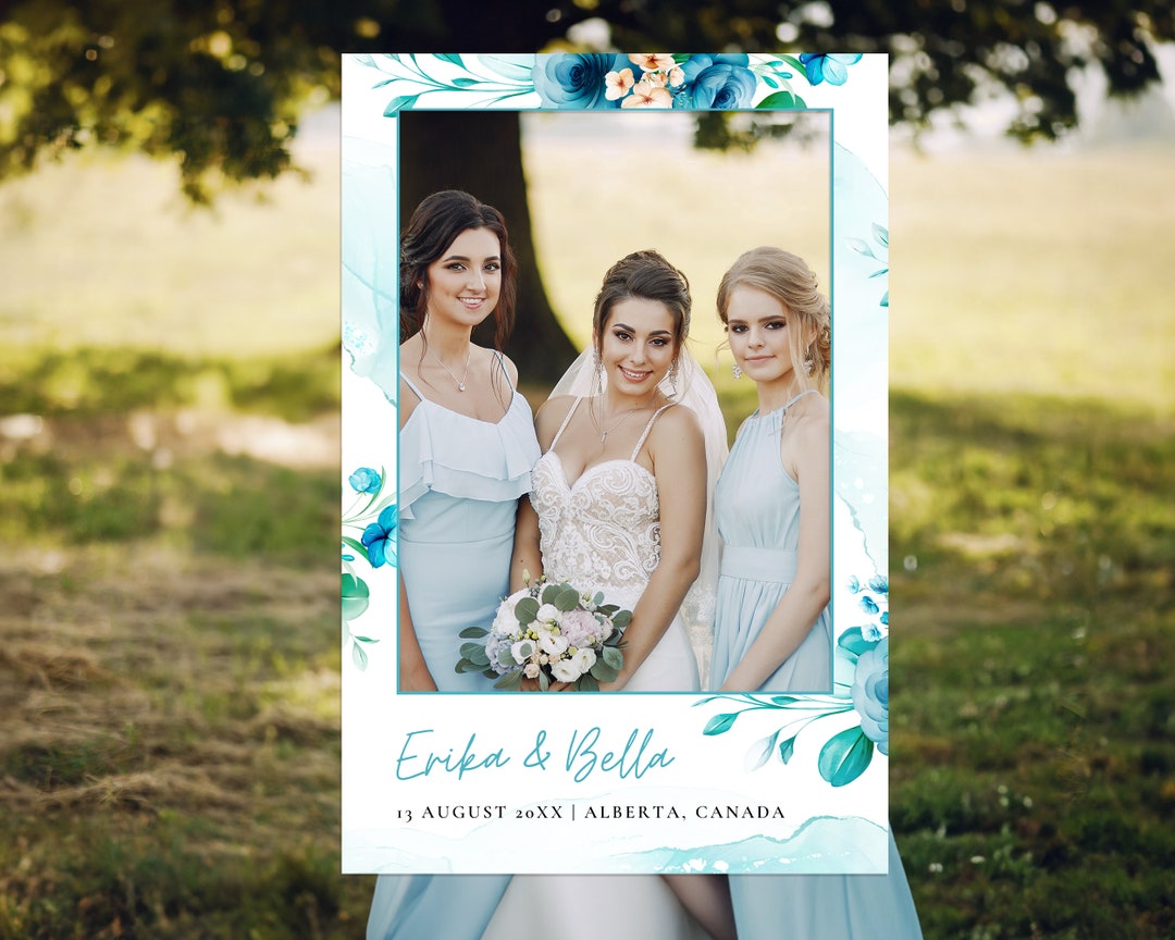 Wedding Photo Booth Cutout Blue Turquoise Flowers, Editable Selfie ...