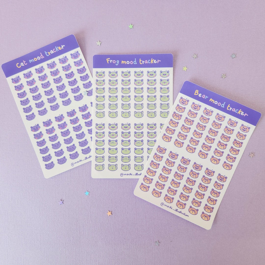 Cute Mood Tracker Animals Cat Frog and Bear Stickers Sheet / Sheet of ...