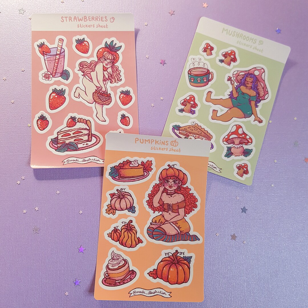 Cute Funny Sweet Chubby Girl Stickers Sheet Cute Kawaii Girl Round and ...