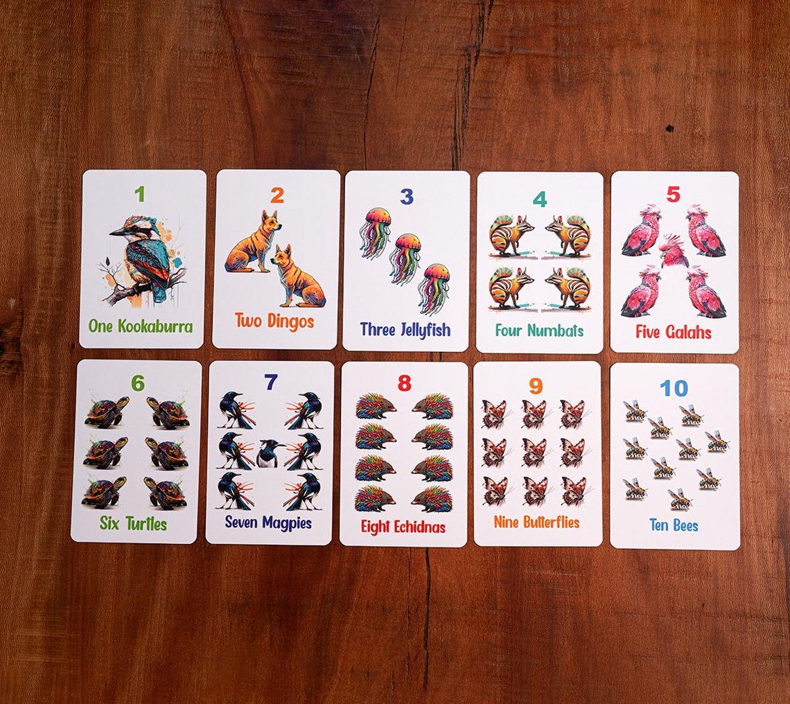 Australian Animal Numeracy Flash Cards for Kids Montessori 123 Numbers ...
