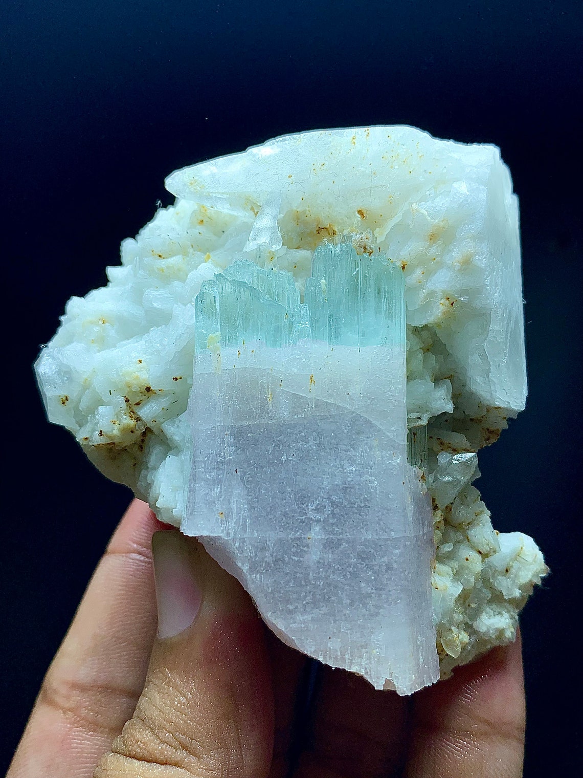 Natural Beryl Aqua Var Morganite Crystal Specimen Combine Quartz, Well ...