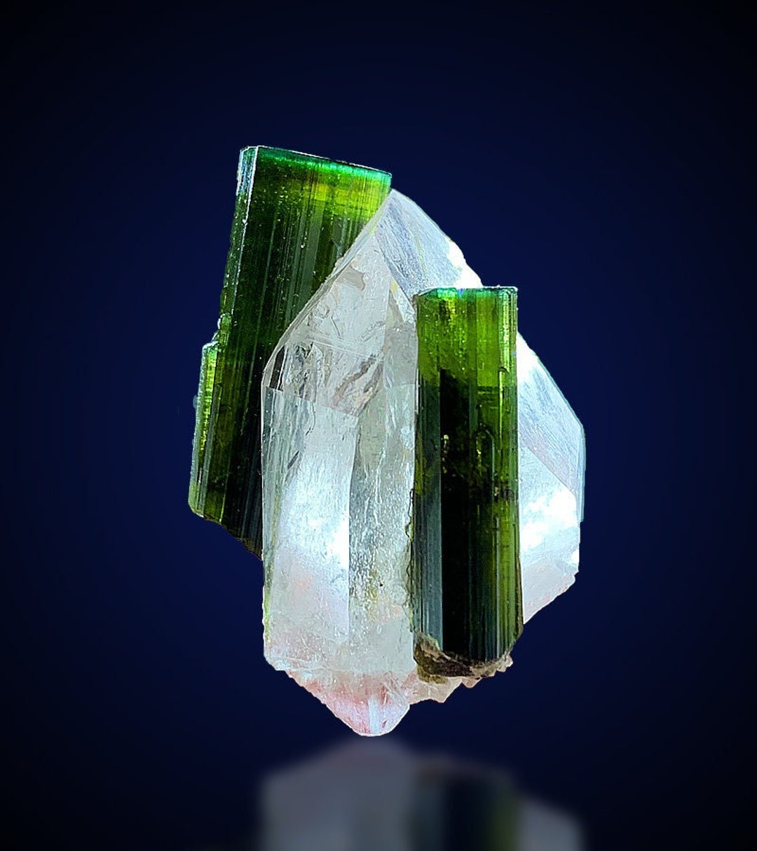 Stunning Combination Blue Cap Tourmaline Cluster in Quartz, Triple ...