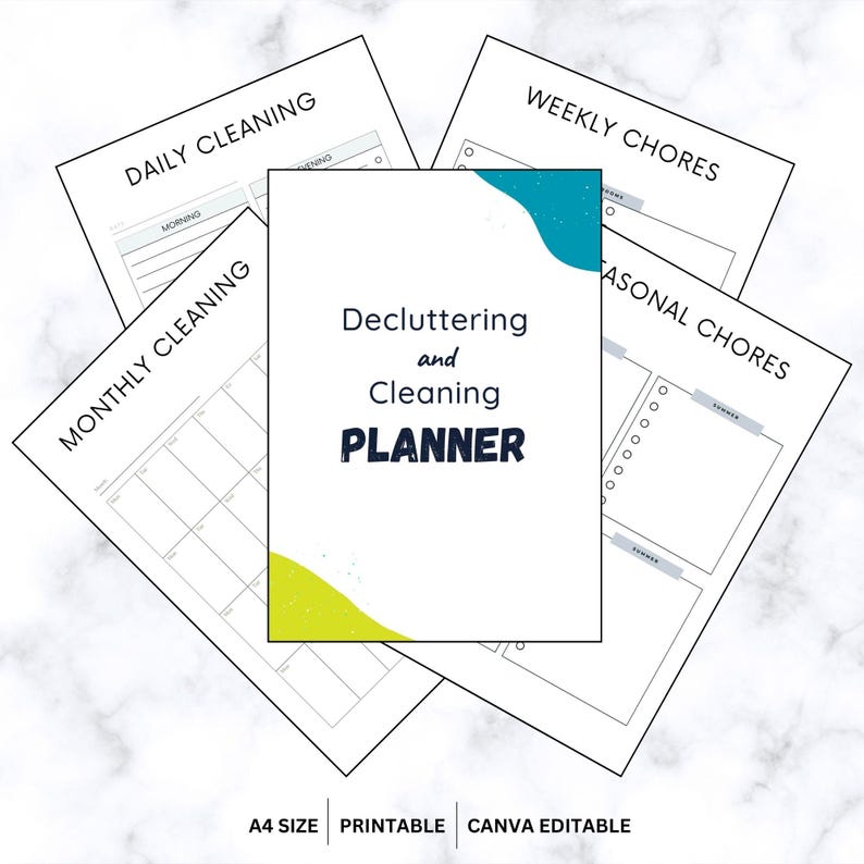 Editable Decluttering Cleaning Planner Canva Template Home Checklist Daily Weekly Monthly ...