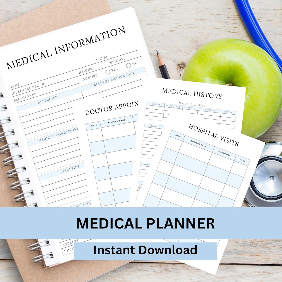 Medical Planner Health Tracker Healthcare Record Information Binder ...