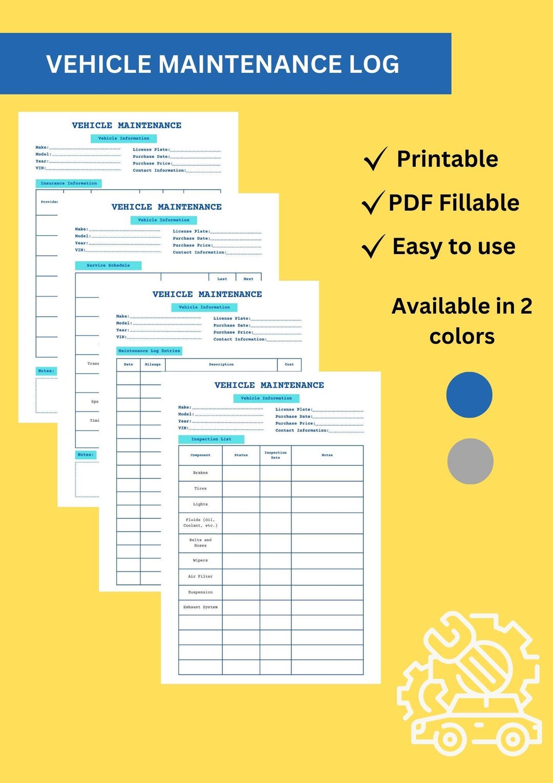 Vehicle Maintenance Log Book: Car Service Schedule Tracker (printable ...