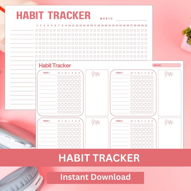 Habit Tracker Printable Routine Template Goal Setting Guide Daily ...