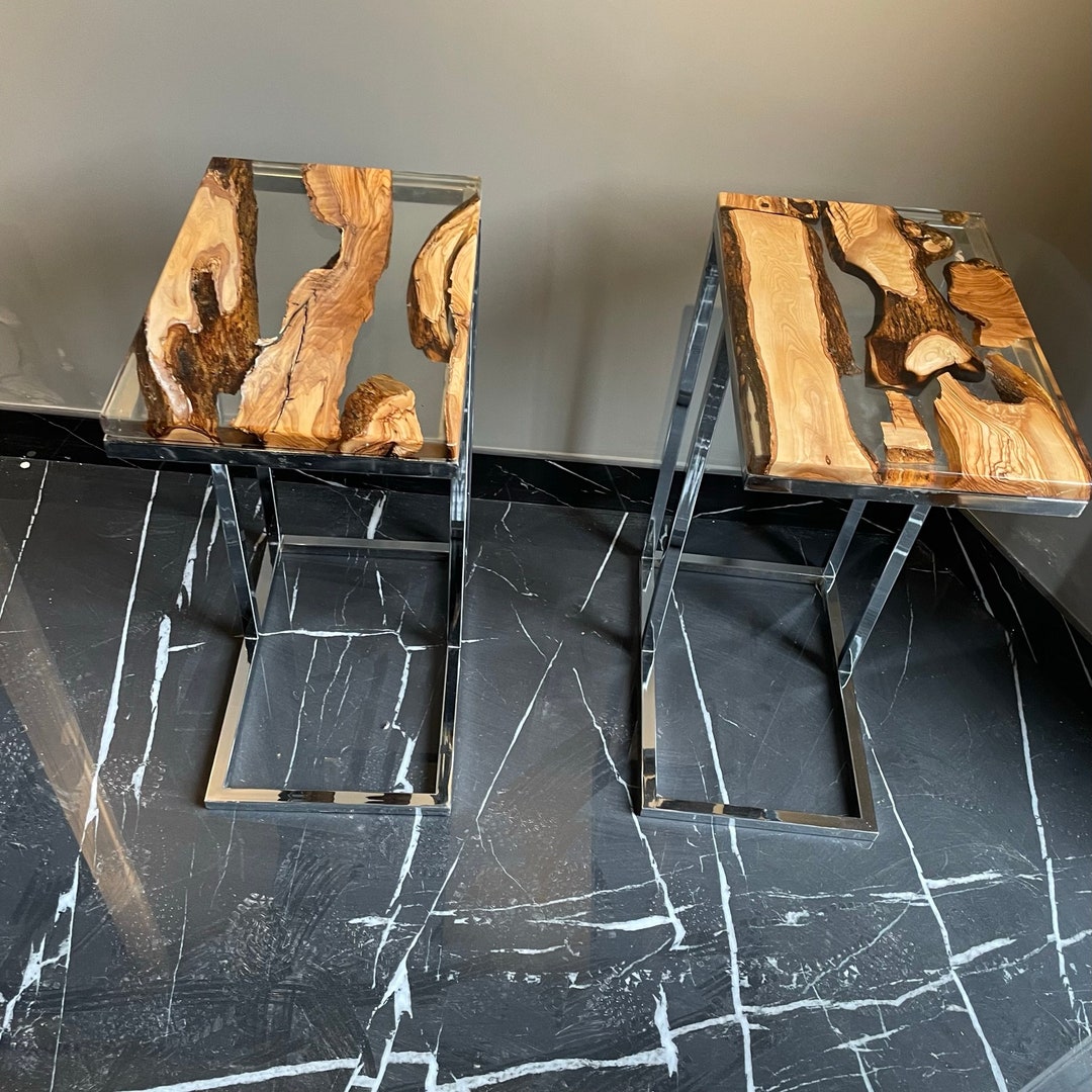 Custom Wood Epoxy C Side Table End Table Olive Clear Epoxy - Etsy