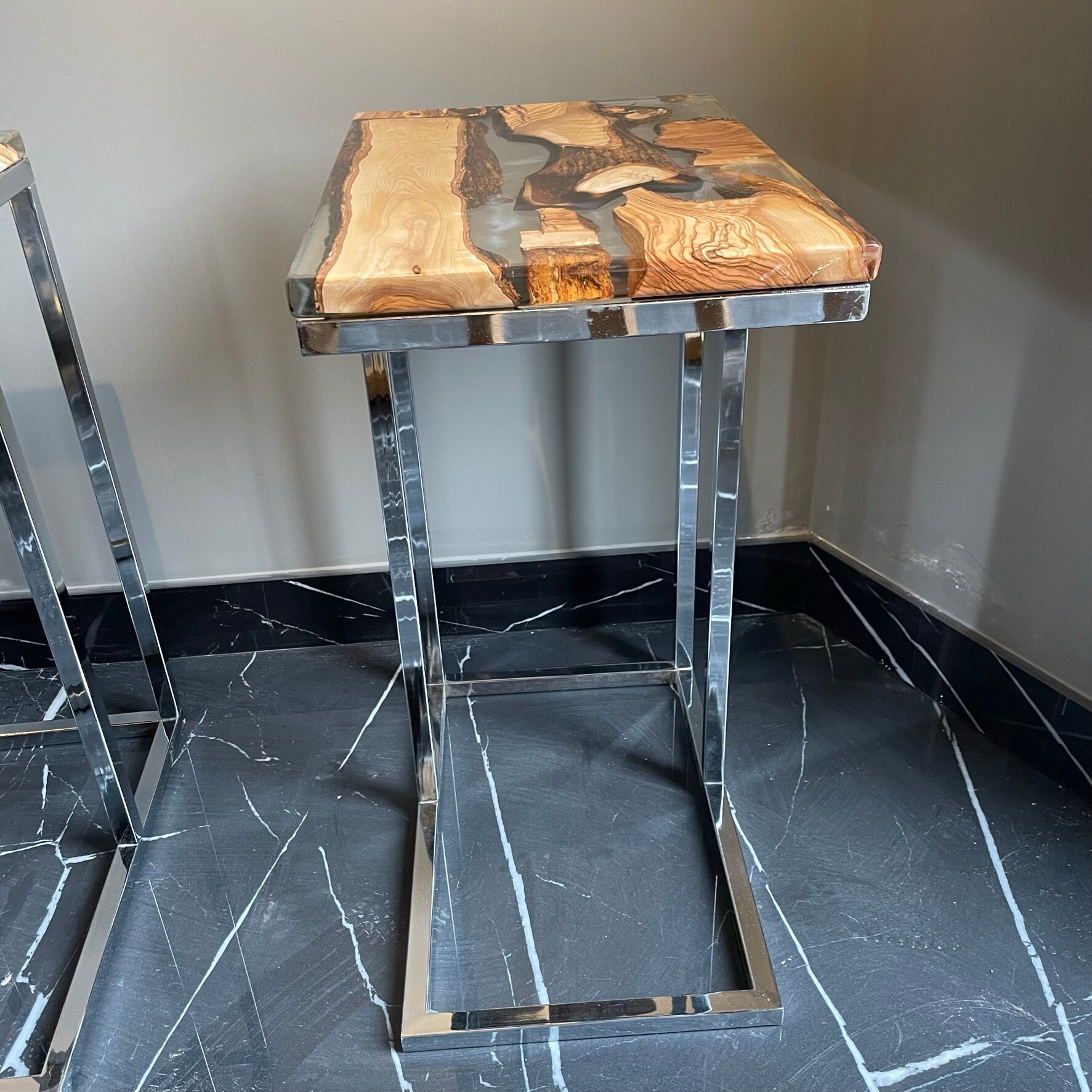 Custom Wood Epoxy C Side Table End Table Olive Clear Epoxy - Etsy