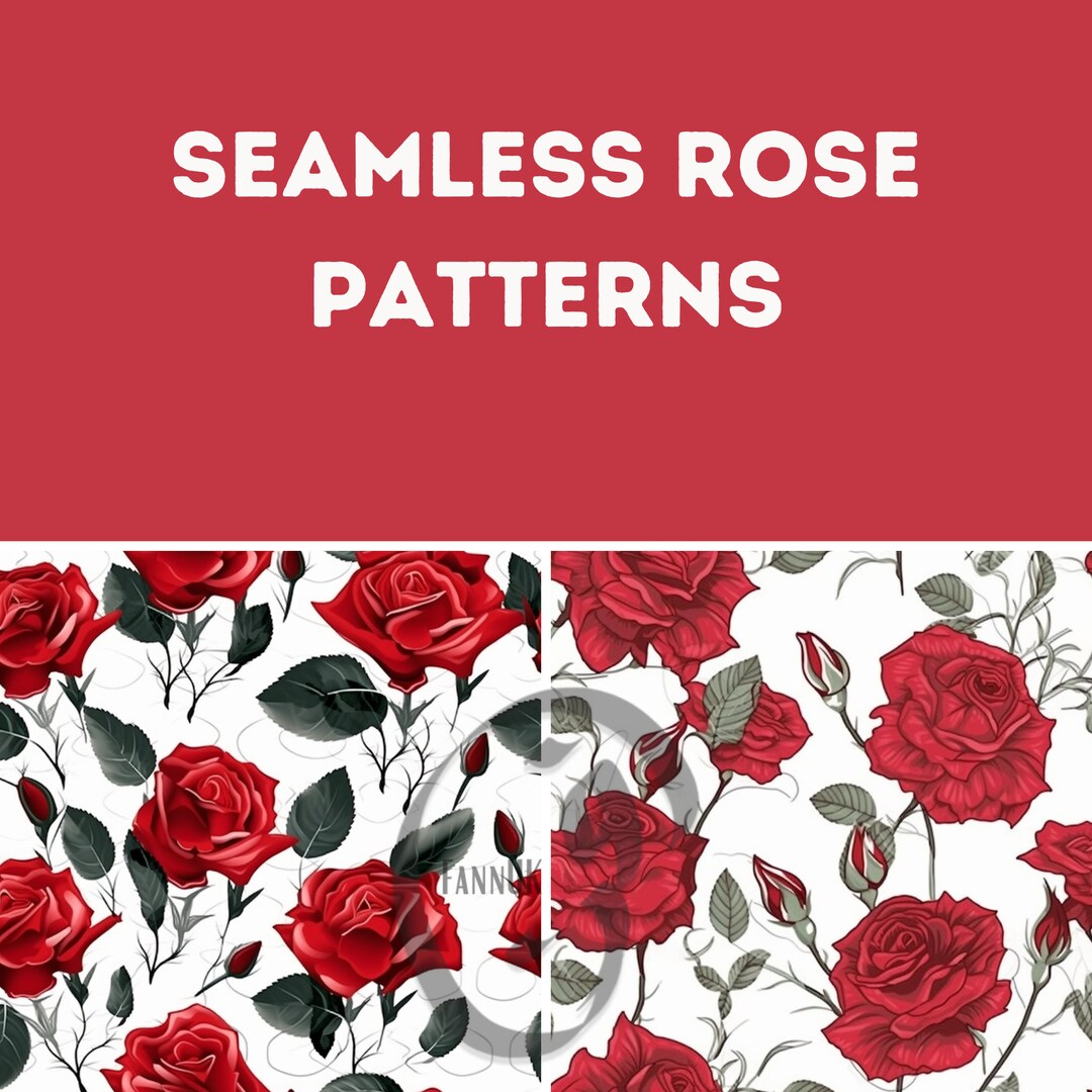 Red Roses Digital Paper - SEAMLESS - Digital Art Style Rose Flower ...