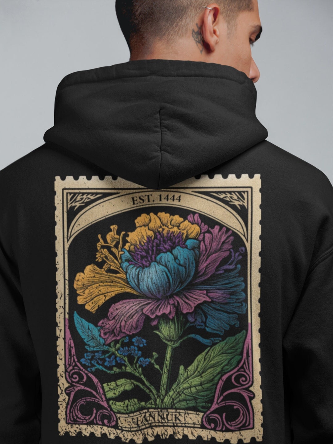 Vintage Postage Stamp Hoodie Arabic Art Est 1444 Fannuk Logo - Etsy