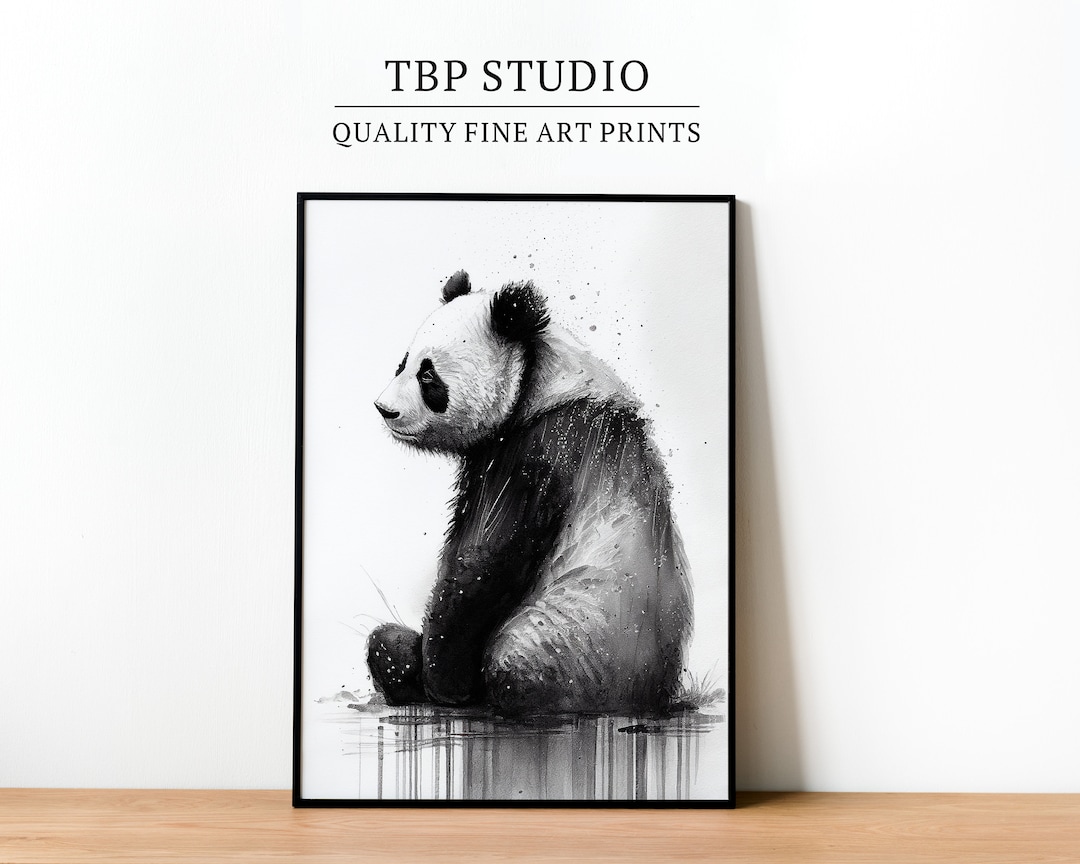 Minimalist Panda Drawing: Black and White Contemporary Wall Art - Etsy